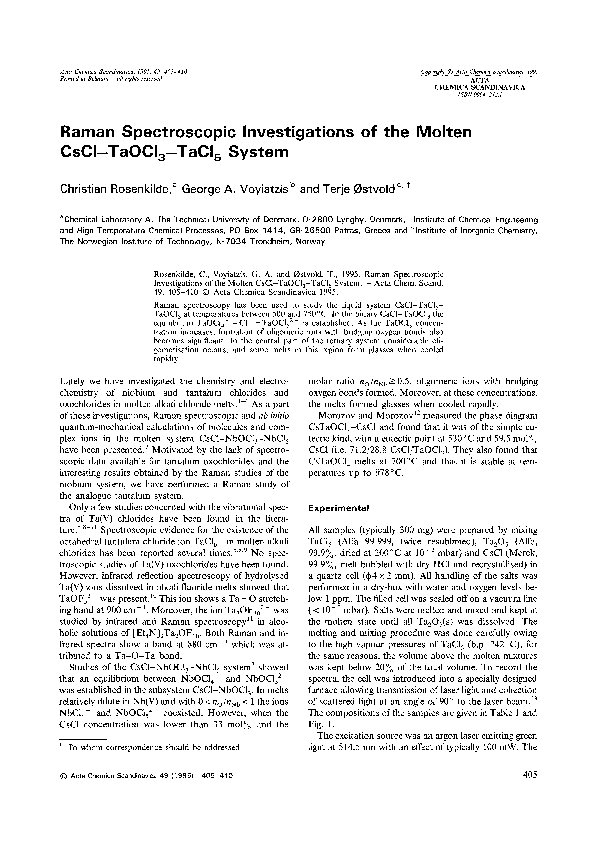 (PDF) Raman Spectroscopic Investigations of the Molten CsCl--TaOCl3 ...