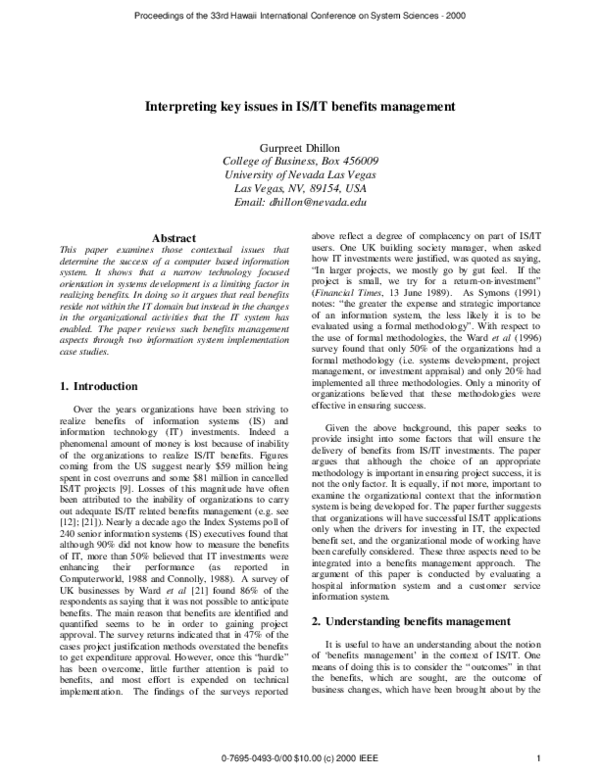 (PDF) Interpreting key issues in IS/IT benefits management