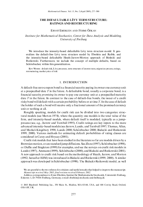(PDF) The Defaultable Levy Term Structure: Ratings and Restructuring