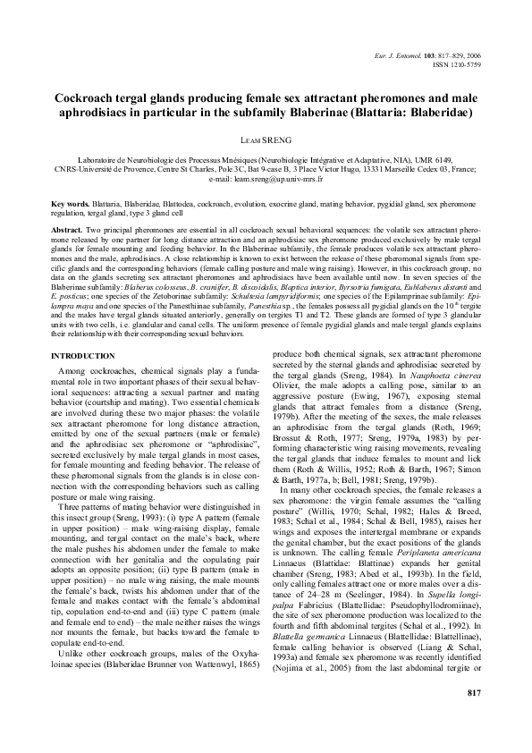 (PDF) Cockroach tergal glands producing female sex attractant ...