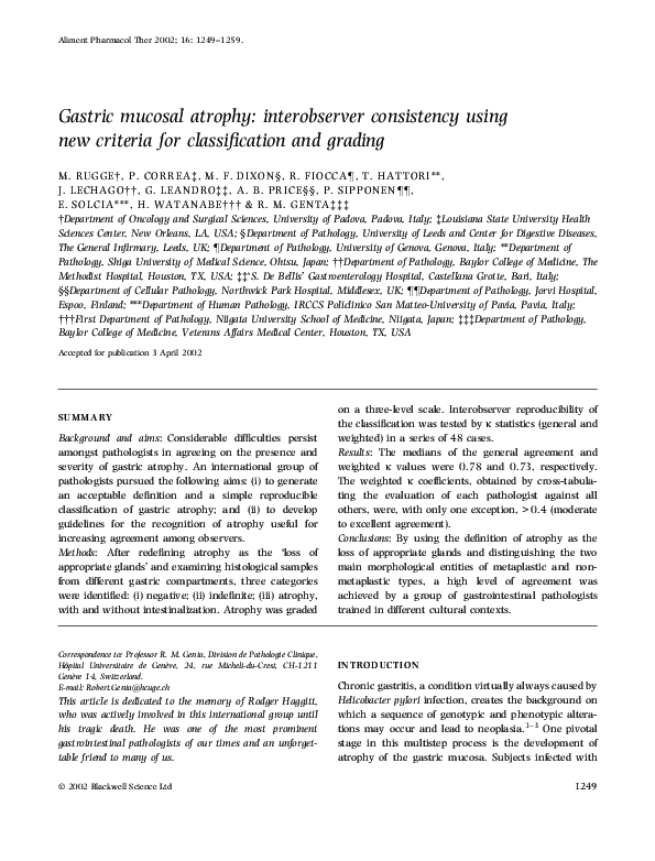 (PDF) Gastric mucosal atrophy: interobserver consistency using new ...