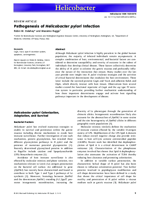 (PDF) Pathogenesis of Helicobacter pylori Infection