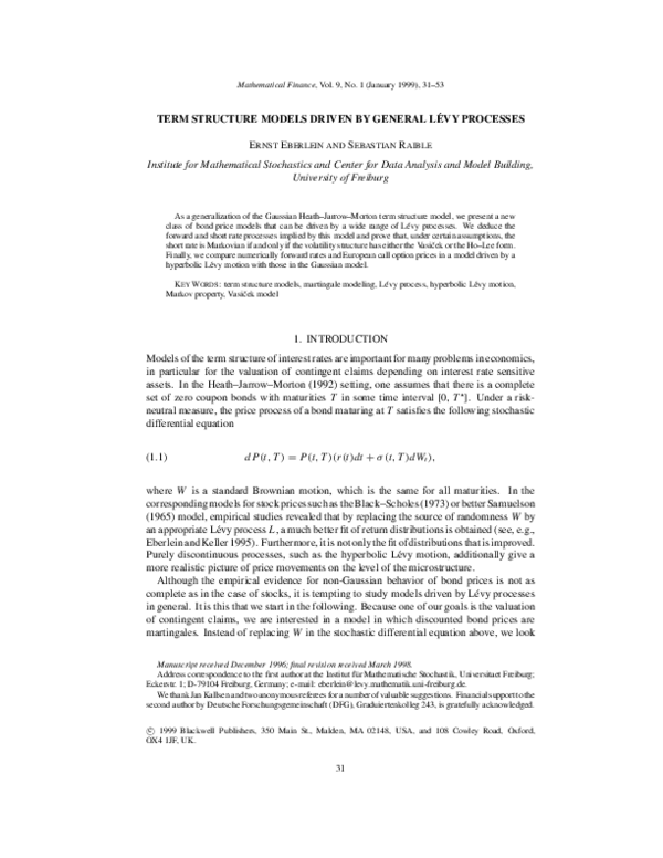 (PDF) Term Structure Models Driven by General Levy Processes