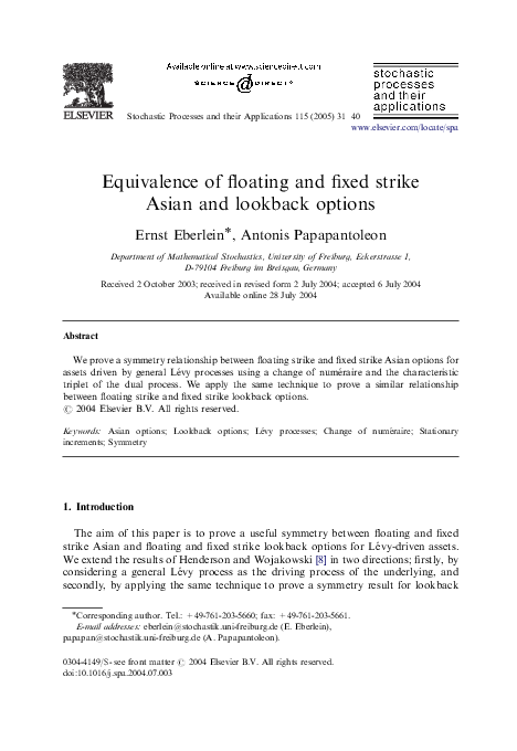 (PDF) Equivalence of floating and fixed strike Asian and lookback options