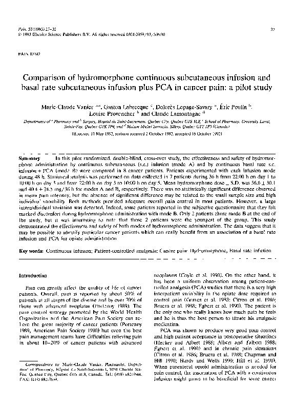 (PDF) Comparison of hydromorphone continuous subcutaneous infusion and ...