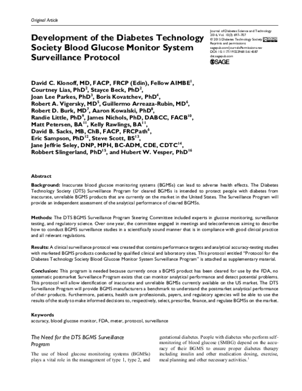 (PDF) Development of the Diabetes Technology Society Blood Glucose ...