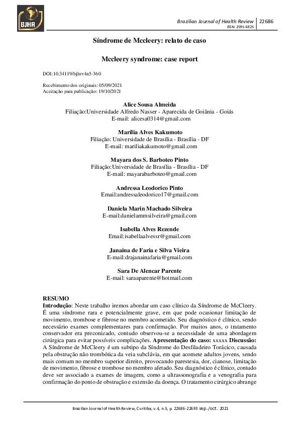 (PDF) Síndrome de Mccleery: relato de caso/ Mccleery syndrome: case report