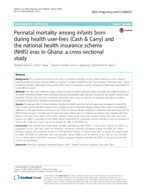 (PDF) Perinatal mortality among infants born during health user-fees ...