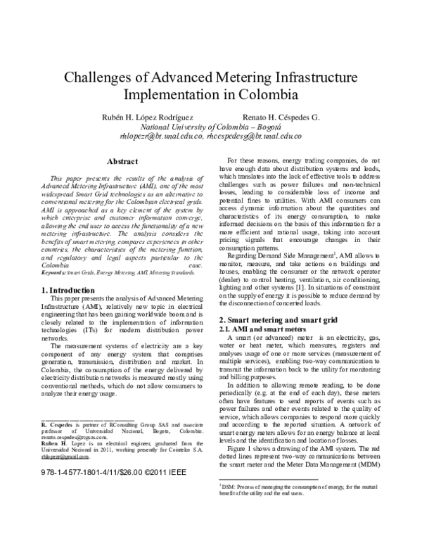 (PDF) Challenges of advanced metering infrastructure implementation in Colombia