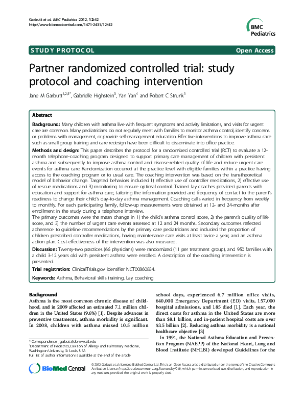 (PDF) Partner randomized controlled trial: Study protocol and coaching ...