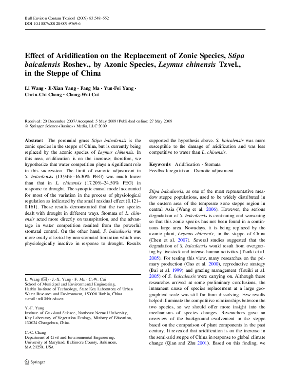 (PDF) Effect of Aridification on the Replacement of Zonic Species ...