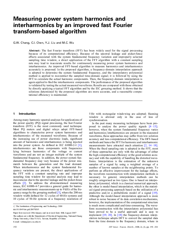 (PDF) Measuring power system harmonics and interharmonics by an improved fast Fourier transform ...