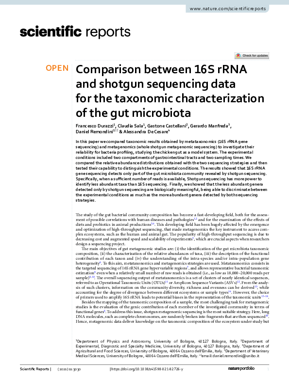 (PDF) Comparison between 16S rRNA and shotgun sequencing data for the taxonomic characterization ...