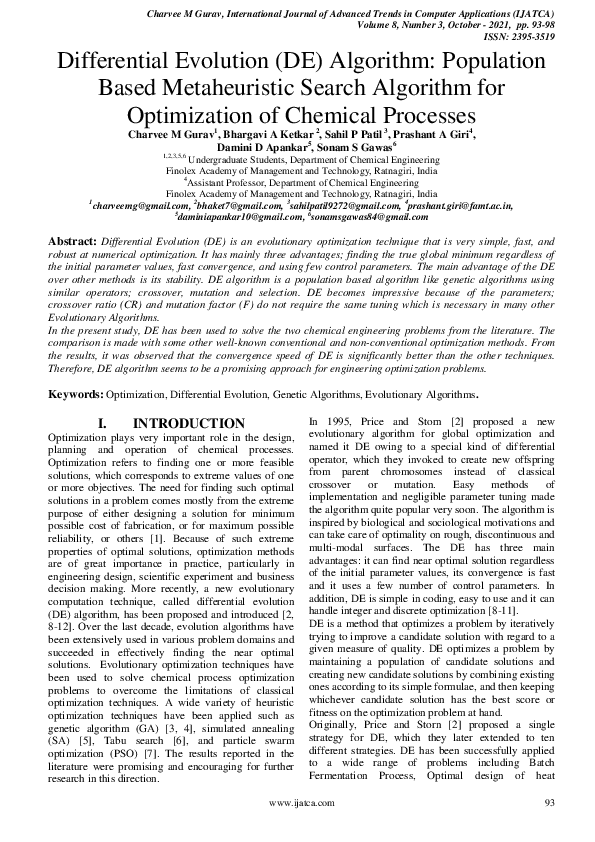Pdf Differential Evolution De Algorithm Population Based Metaheuristic Search Algorithm For