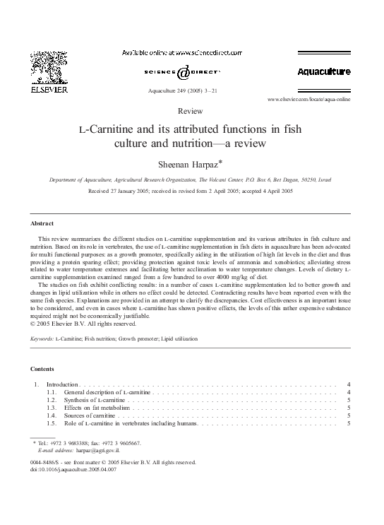 (PDF) l-Carnitine and its attributed functions in fish culture and ...