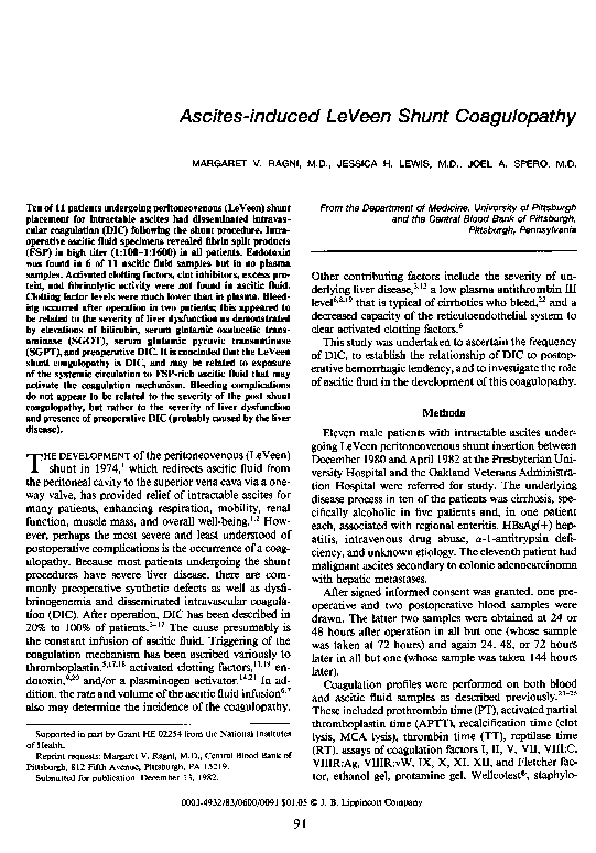 (PDF) Ascites-induced LeVeen shunt coagulopathy