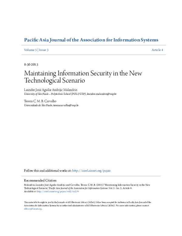 (PDF) Maintaining Information Security in the New Technological Scenario