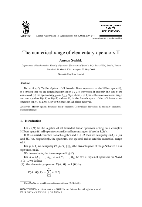 (PDF) The numerical range of elementary operators II