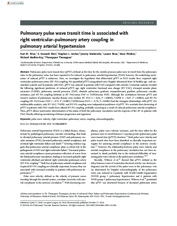 (PDF) Pulse Wave Transit Time Links RV-PA Coupling in PAH