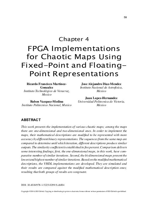 Pdf Fpga Implementations For Chaotic Maps Using Fixed Point And 4701