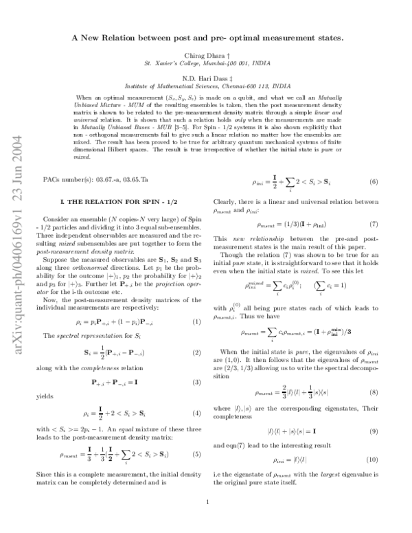 (PDF) A New Relation between post and pre-optimal measurement states