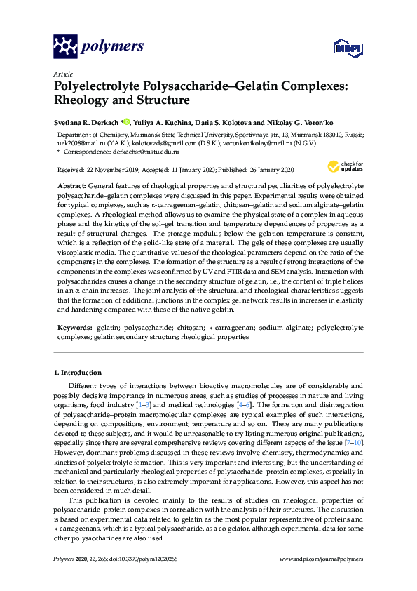 (PDF) Polyelectrolyte Polysaccharide–Gelatin Complexes: Rheology and ...
