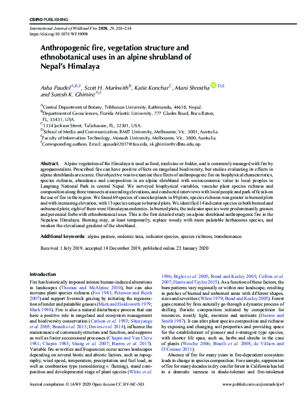 (PDF) Anthropogenic fire, vegetation structure and ethnobotanical uses ...