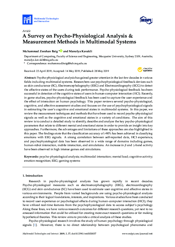 (PDF) A Survey on Psycho-Physiological Analysis Measurement Methods in ...