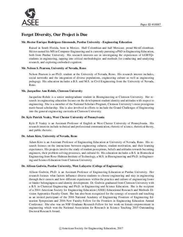 (PDF) Forget Diversity, Our Project is Due