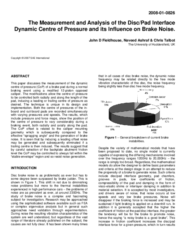 (PDF) The Measurement and Analysis of the Disc/Pad Interface Dynamic ...