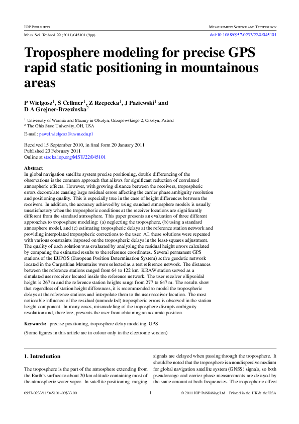 (PDF) Troposphere modeling for precise GPS rapid static positioning in ...