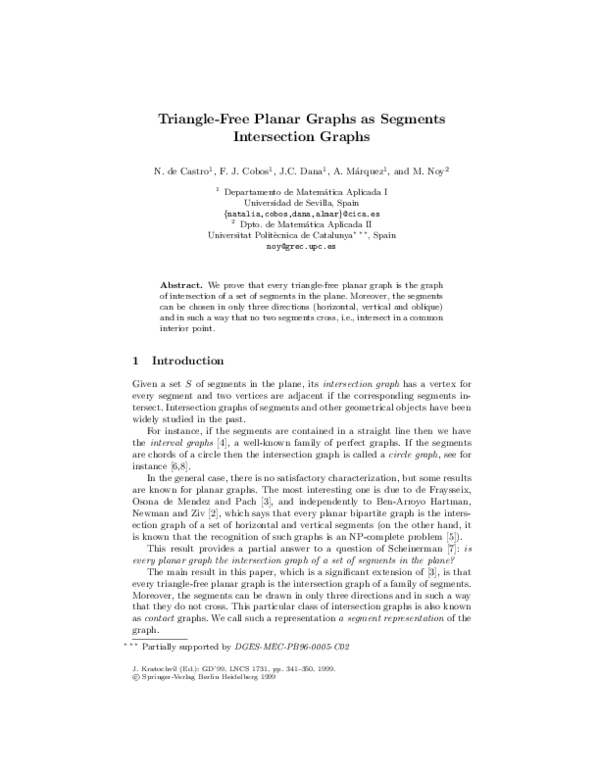 (PDF) Triangle-free planar graphs as segments intersection graphs