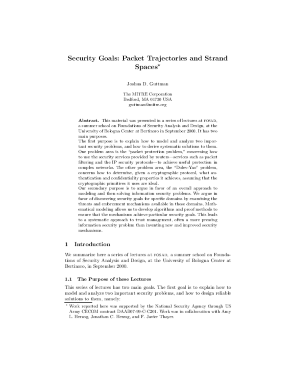 (PDF) Security goals: Packet trajectories and strand spaces