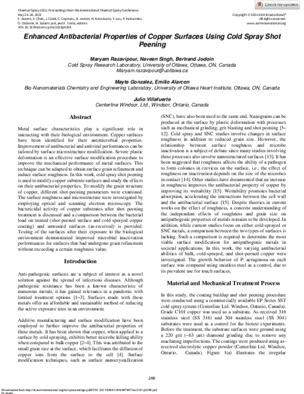 (PDF) Enhanced Antibacterial Properties of Copper Surfaces Using Cold ...