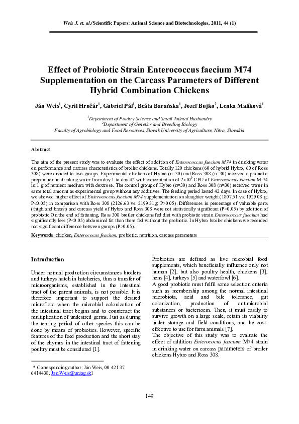 (PDF) Effect of Probiotic Strain Enterococcus faecium M74 ...
