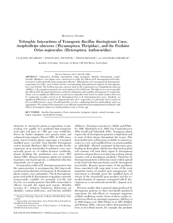 (PDF) Tritrophic Interactions of Transgenic Bacillus thuringiensis Corn ...