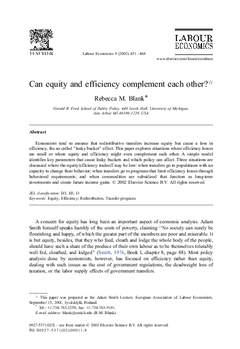(PDF) Can equity and efficiency complement each other?* 1