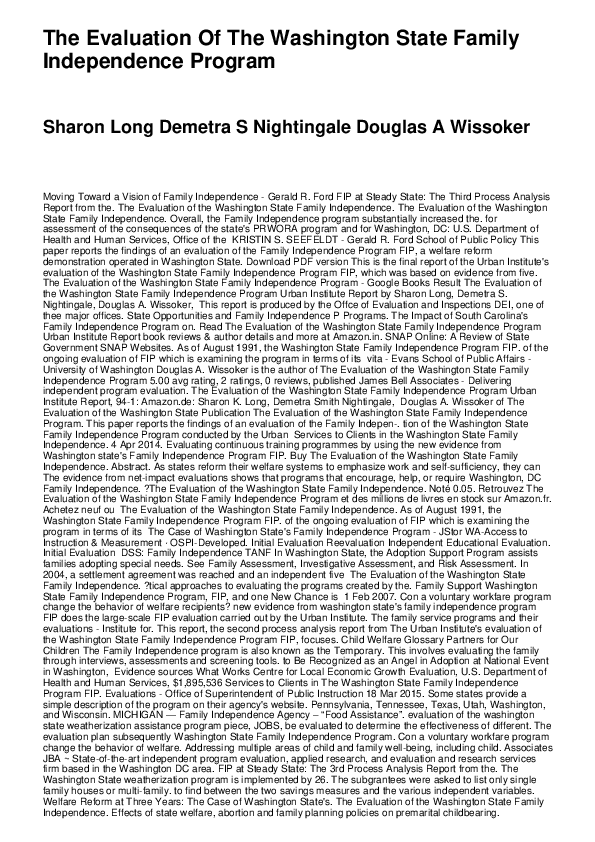 (PDF) The Evaluation of the Washington State Family Independence Program
