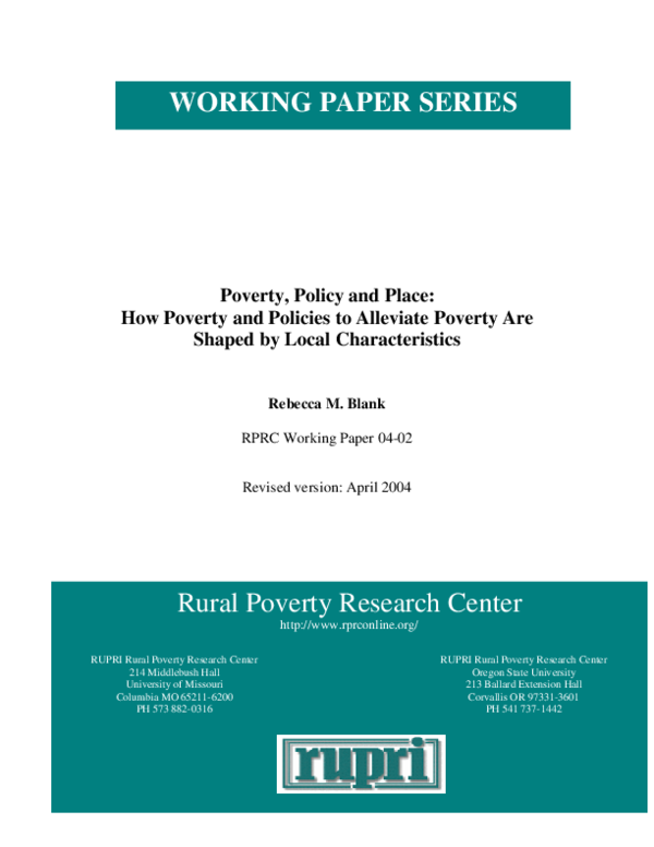 (PDF) Poverty, Policy, and Place: How Poverty and Policies to Alleviate ...