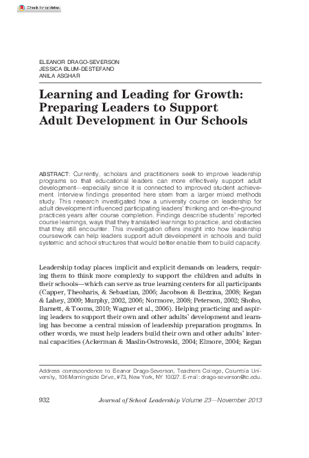 (PDF) Learning and Leading for Growth: Preparing Leaders to Support ...