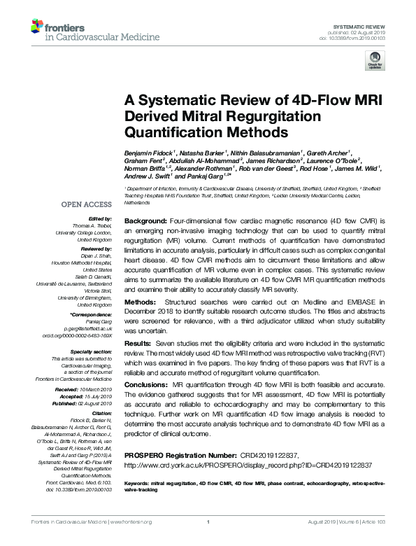 (PDF) A Systematic Review of 4D-Flow MRI Derived Mitral Regurgitation Quantification Methods