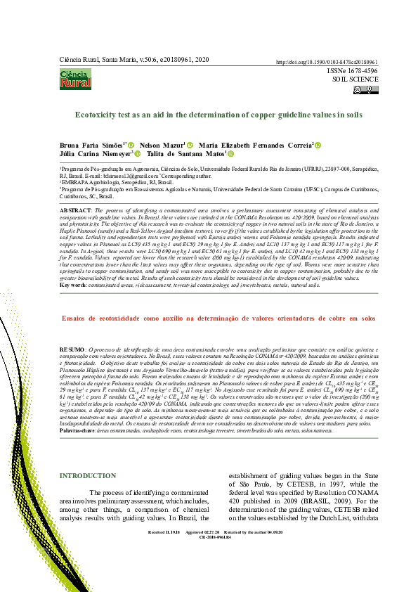 (PDF) Ecotoxicity test as an aid in the determination of copper ...