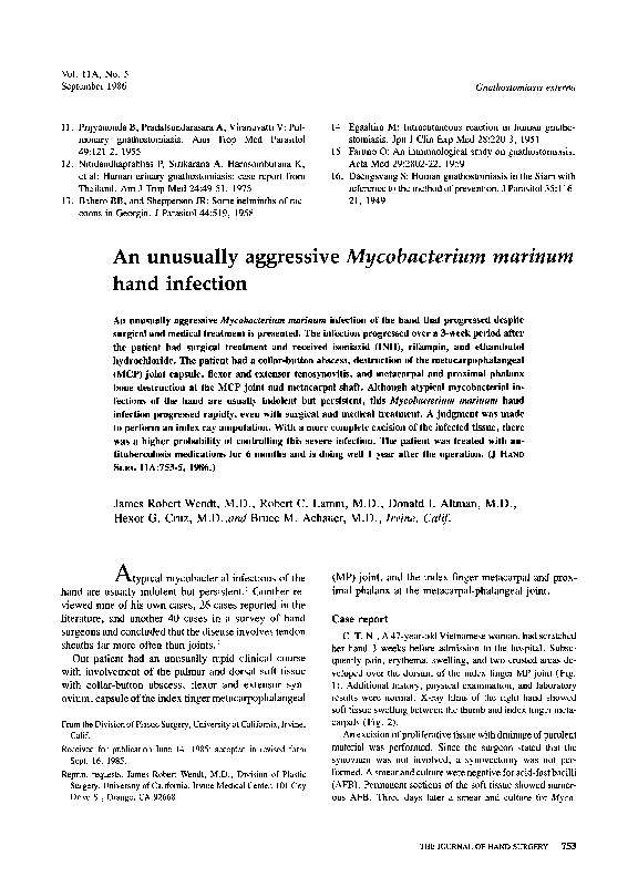 (PDF) An unusually aggressive Mycobacterium marinum hand infection