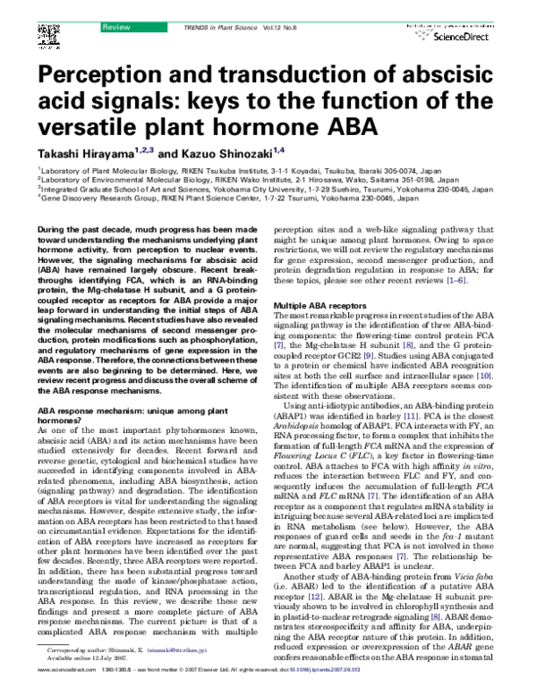 (PDF) Perception and transduction of abscisic acid signals: keys to the ...
