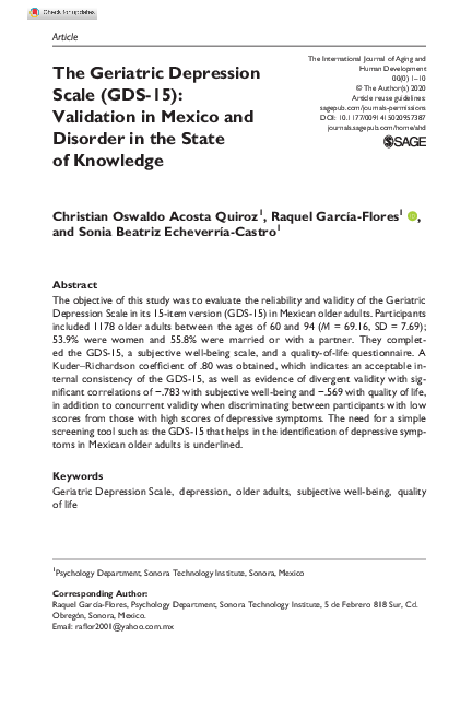 (PDF) The Geriatric Depression Scale (GDS-15): Validation in Mexico and ...