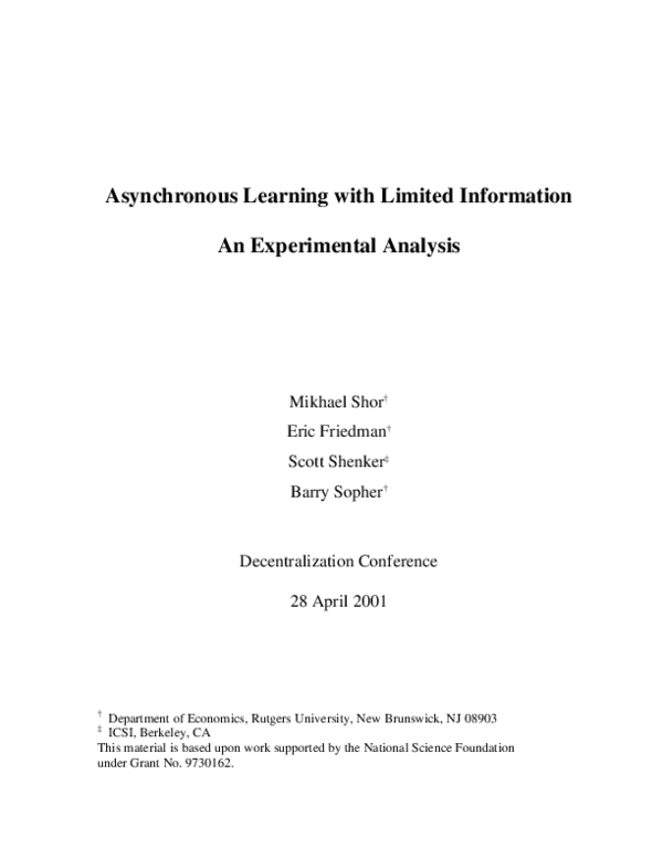 (PDF) Asynchronous Learning with Limited Information: An Experimental ...
