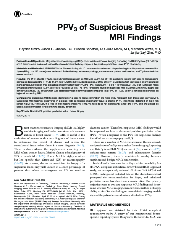 (PDF) PPV3 of Suspicious Breast MRI Findings