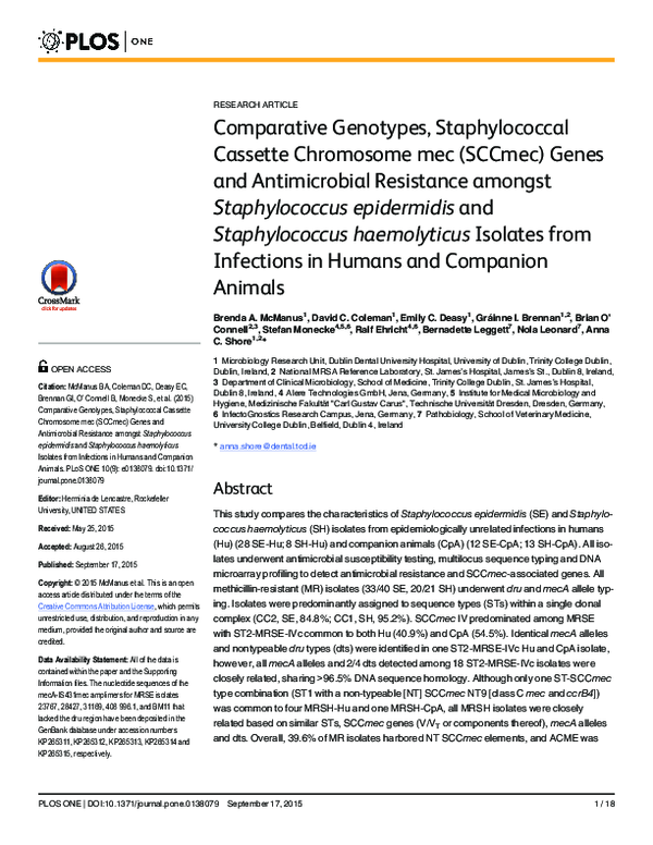 (PDF) Comparative Genotypes, Staphylococcal Cassette Chromosome mec ...