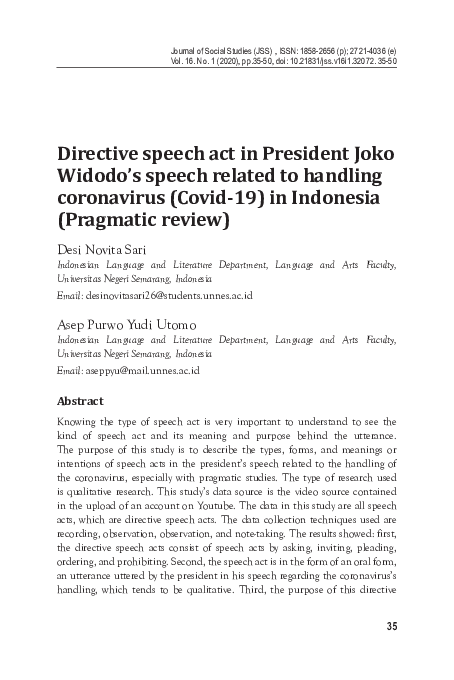 (PDF) Directive speech act in President Joko Widodo's speech related to handling coronavirus ...