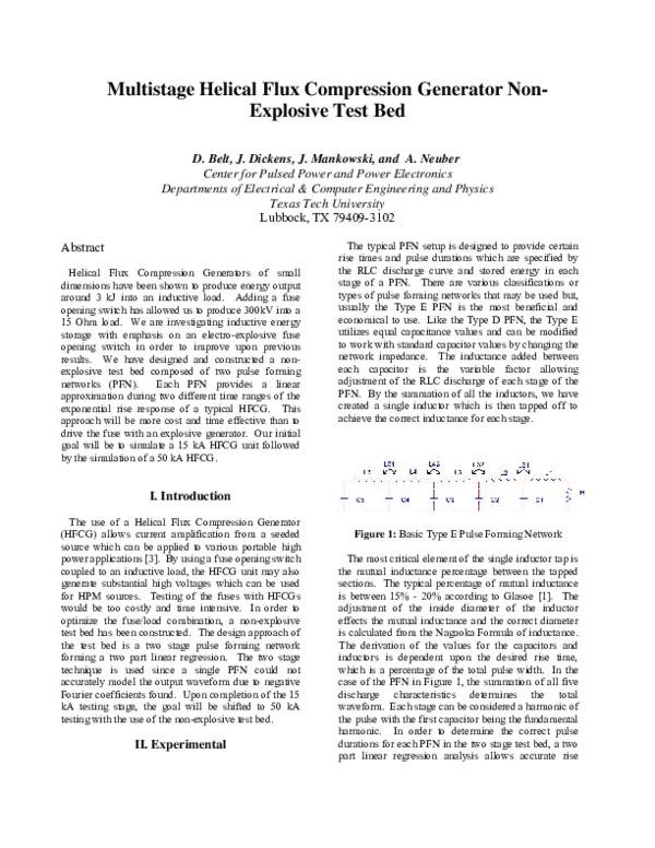 (PDF) Multistage Helical Flux Compression Generator Non-Explosive Test Bed